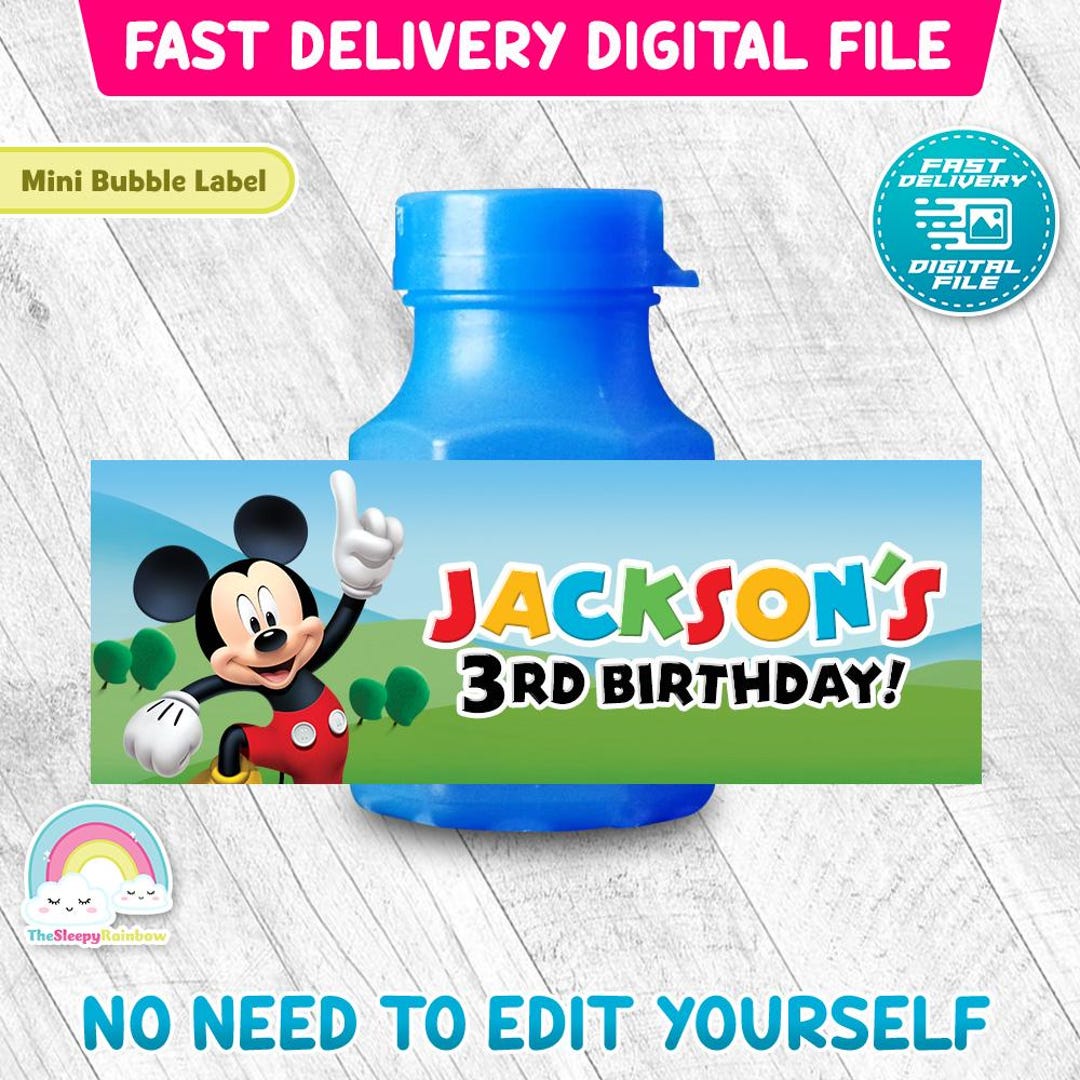 Mickey Mouse Clubhouse Birthday Party Mini Bubble Bottle Label ...