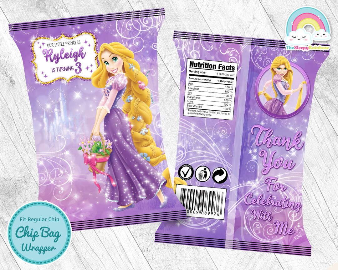 Princess Rapunzel Birthday Party Chip Bags Wrapper Label Tangled ...