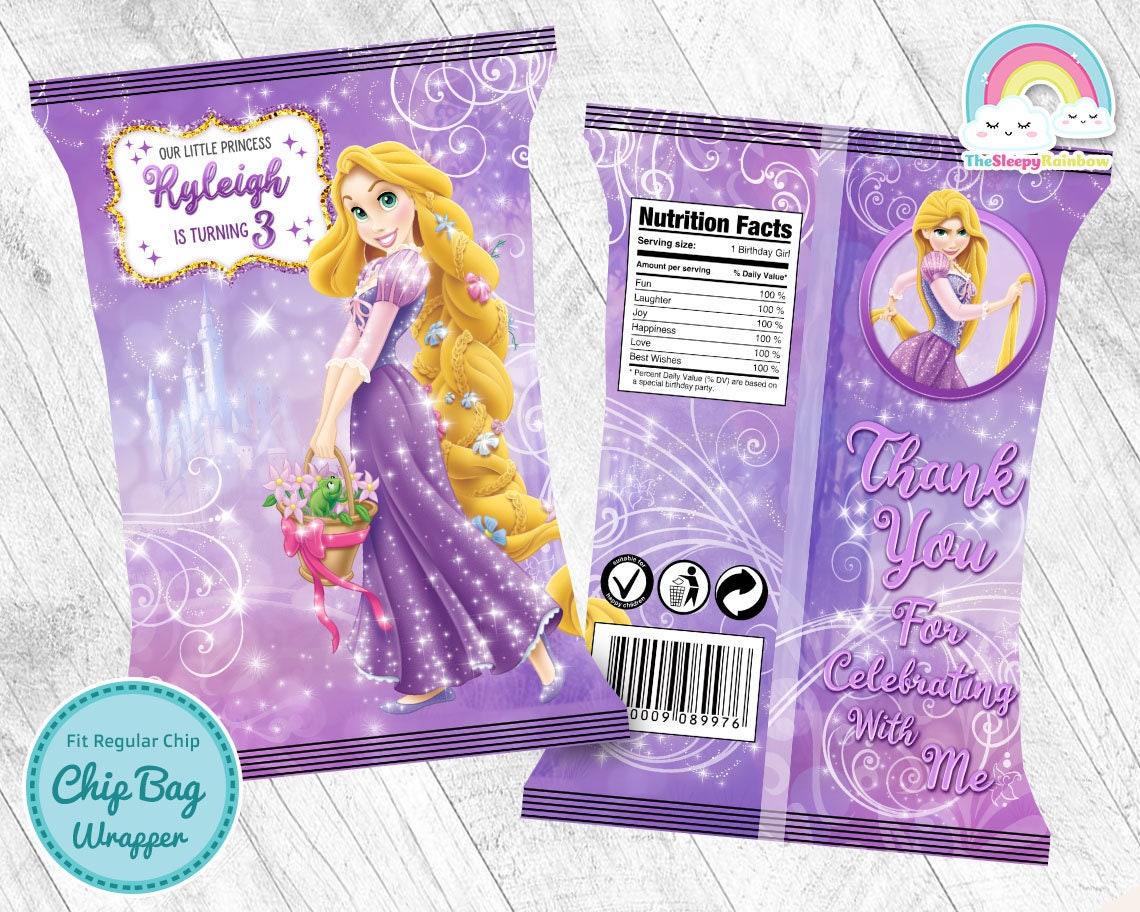Princess Rapunzel Birthday Party Chip Bags Wrapper Label Tangled ...