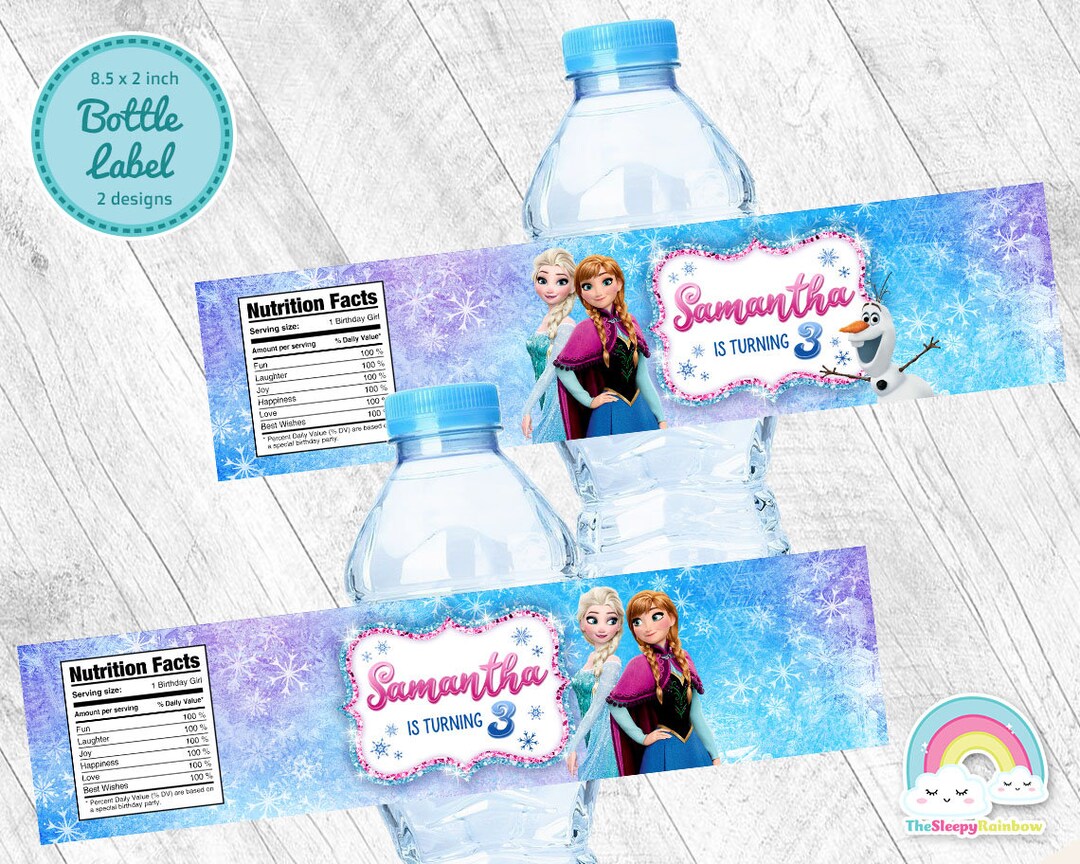 Frozen Birthday Party Bottle Label Elsa Anna Olaf Water Bottle Wrapper ...