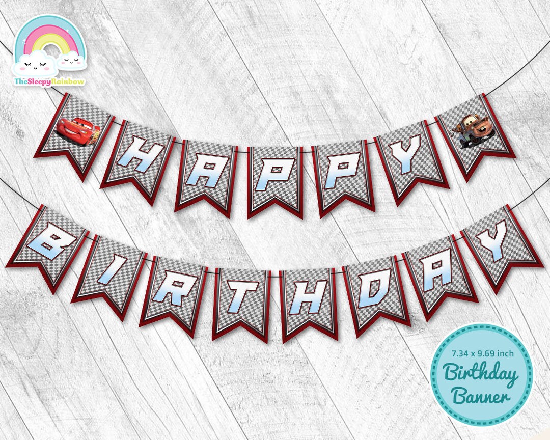 Cars Happy Birthday Banner Garland Race Carbirthday Banner Printable ...