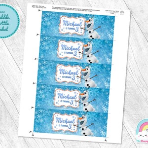 Olaf Birthday Party 4 Oz Bubble Bottle Label Frozen Olaf Standard ...