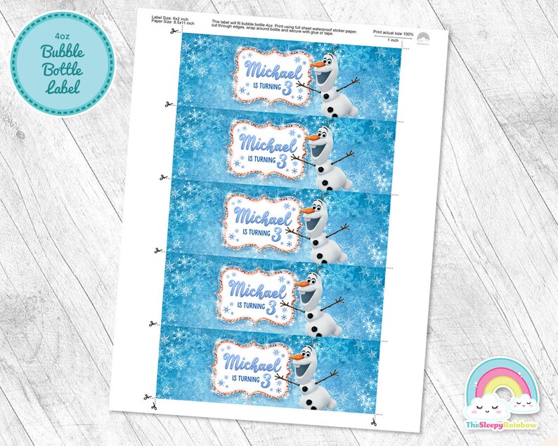 Olaf Birthday Party 4 Oz Bubble Bottle Label Frozen Olaf - Etsy