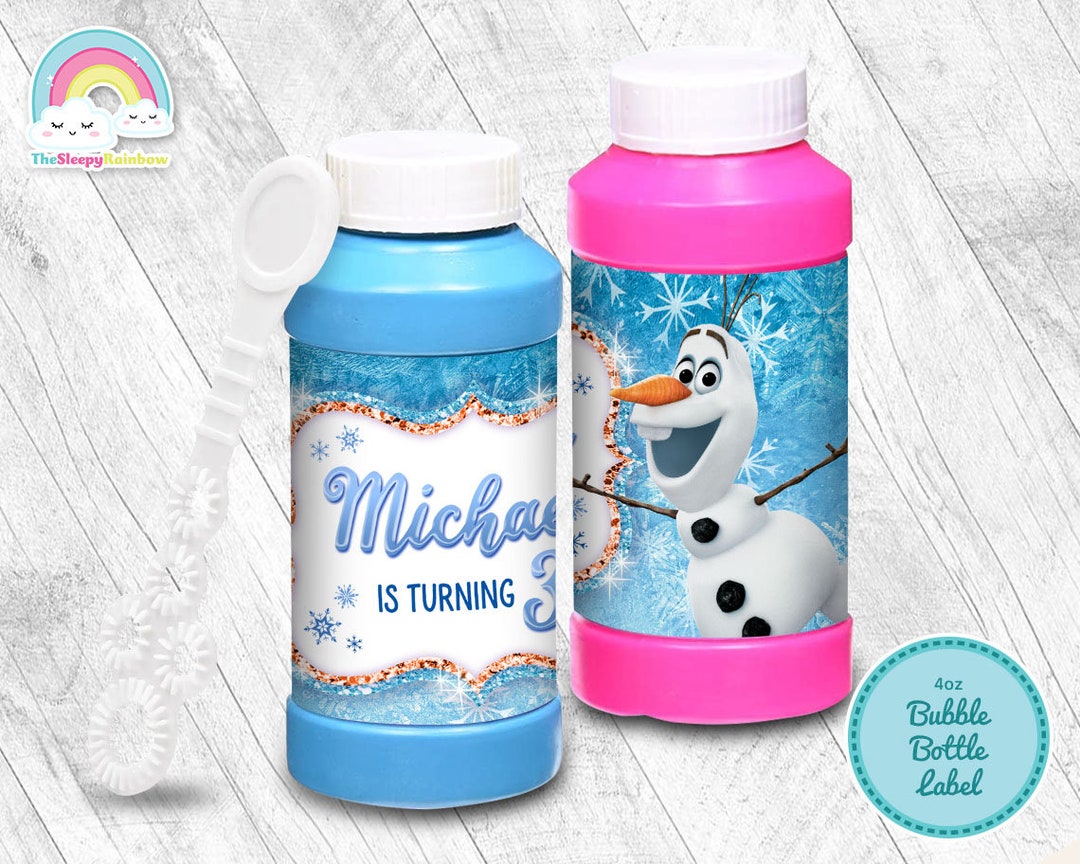 Olaf Birthday Party 4 Oz Bubble Bottle Label Frozen Olaf Standard ...