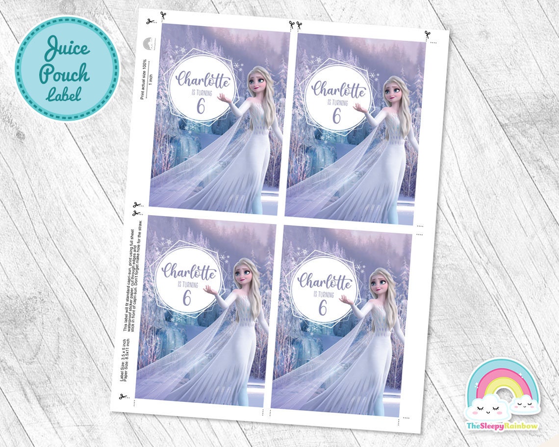 Elsa White Dress Elegant Birthday Party Juice Pouch Label Elsa - Etsy
