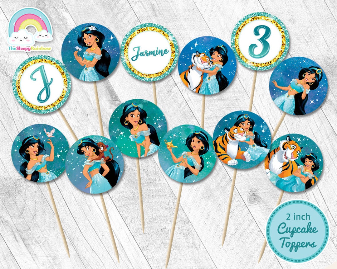 Princess Jasmine Cupcake Toppers 2 Inch Round Birthday Party Printable ...