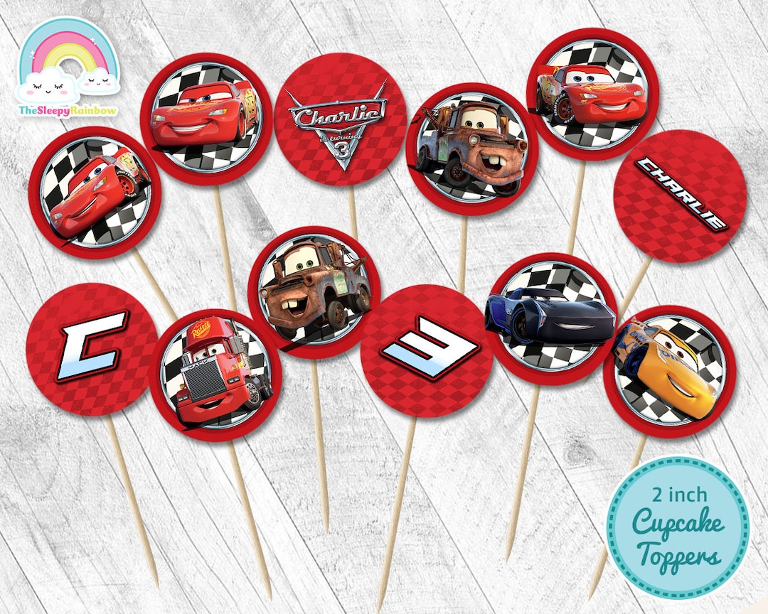 Cars Cupcake Toppers 2 Inch Round Birthday Party Printable Race Car 2 ...