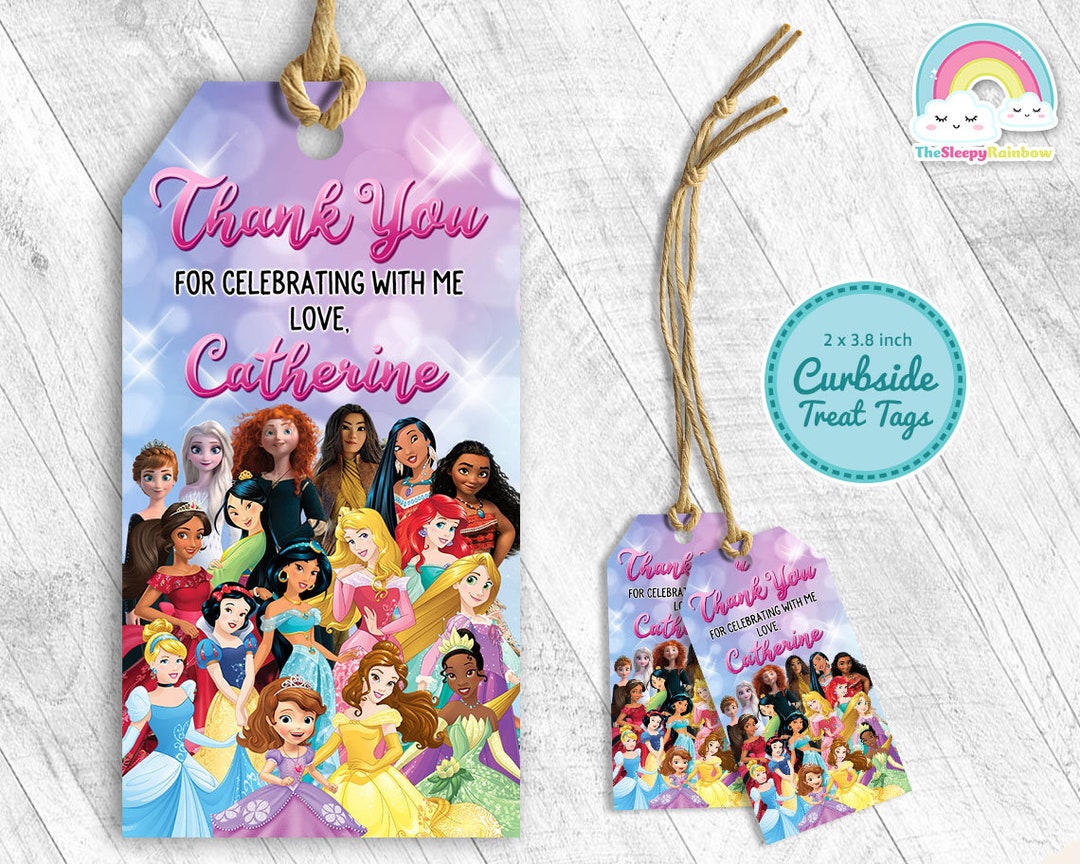 Princess Party Favor Tags Gift Tag All Princess Treats Tags Thank You ...