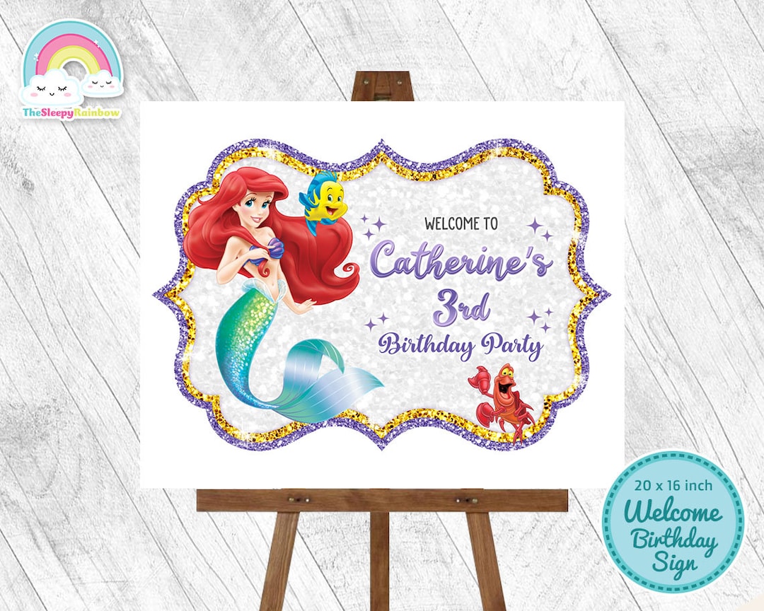 Little Mermaid Welcome Birthday Sign Ariel Mermaid Door Sign Poster ...