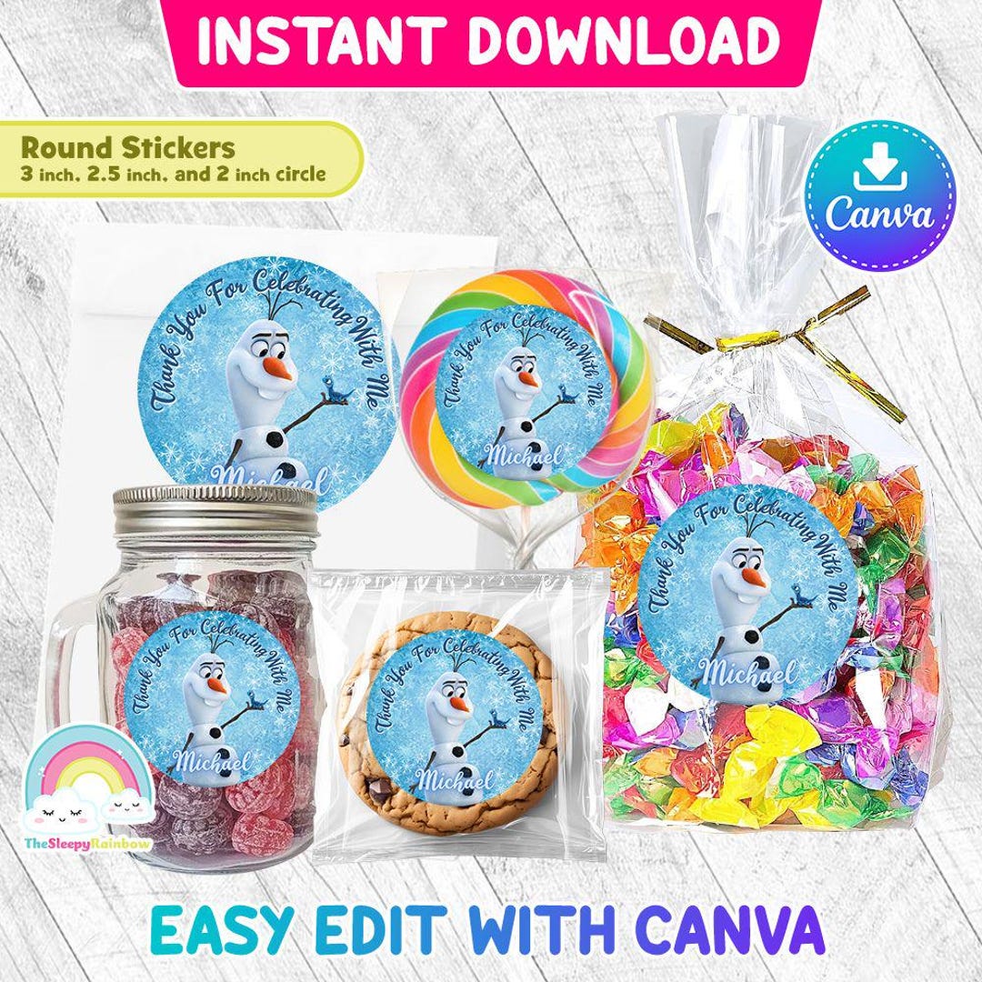 Frozen Olaf 3 Inch Round Sticker Birthday Party Favor Tags Frozen Olaf ...