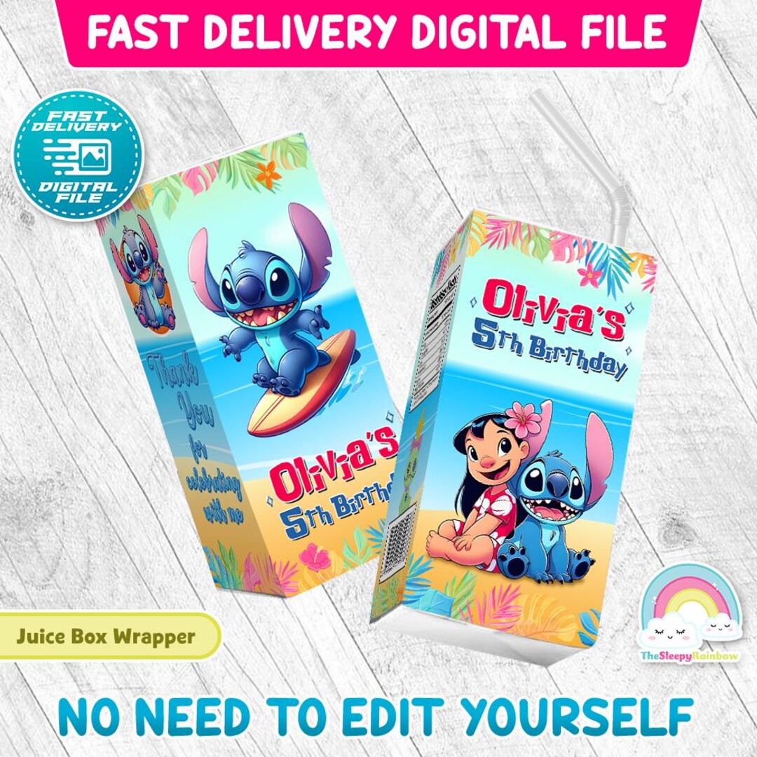 Lilo and Stitch Birthday Party 6 Oz Juice Box Wrapper Lilo Stitch Juice ...