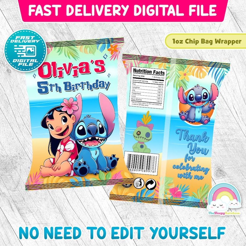 Lilo and Stitch Birthday Party Chip Bags Wrapper Label Lilo Stitch ...
