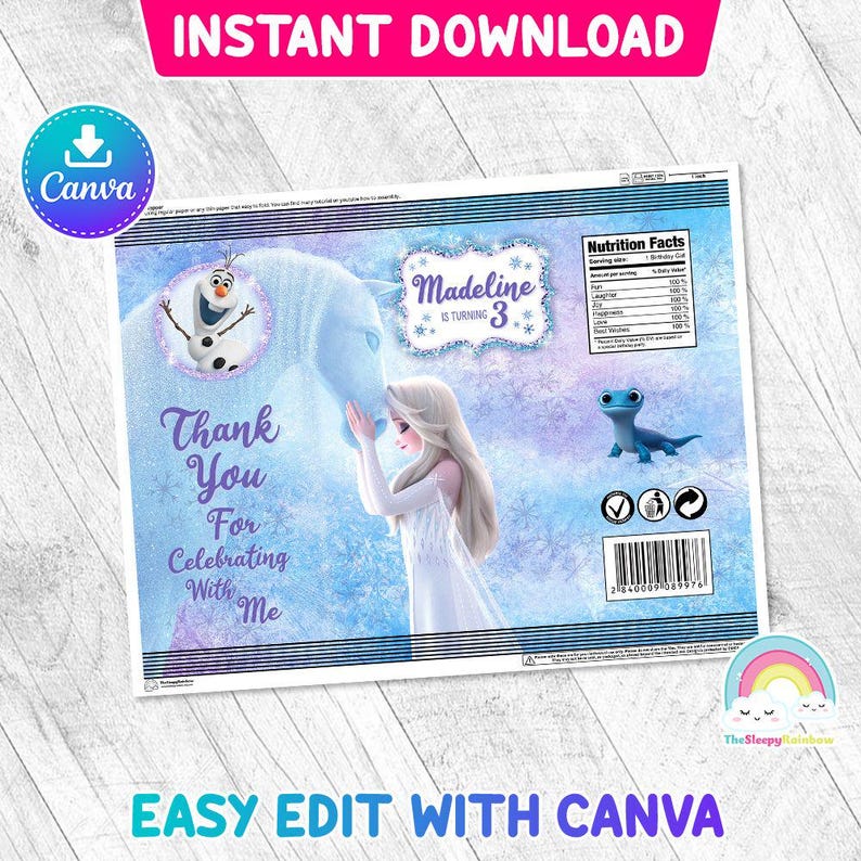 Frozen 2 Elsa the Nokk Birthday Party Chip Bags Wrapper Label Elsa ...