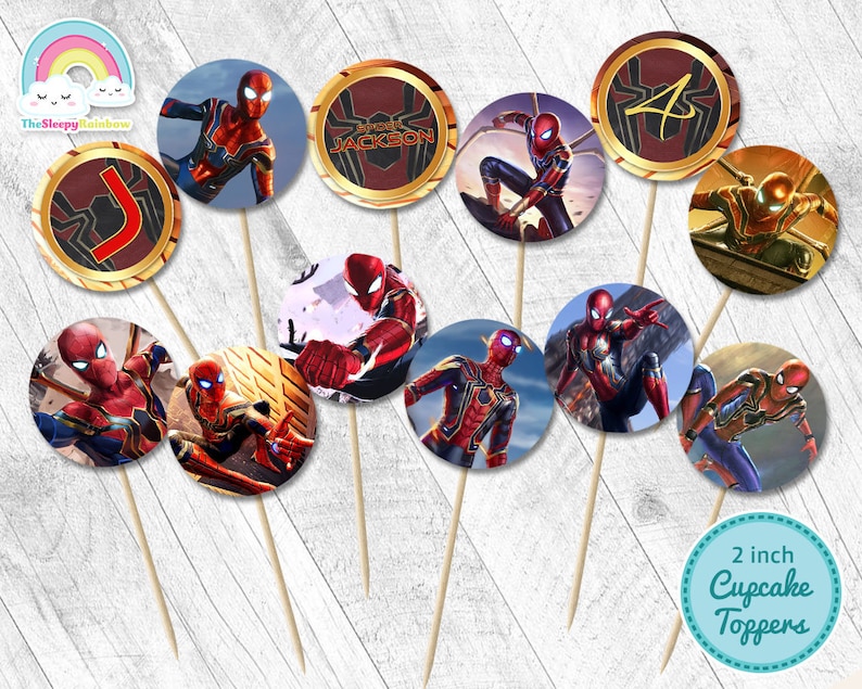 Spiderman Cupcake Toppers 2 Inch Round Birthday Party Printable Iron ...