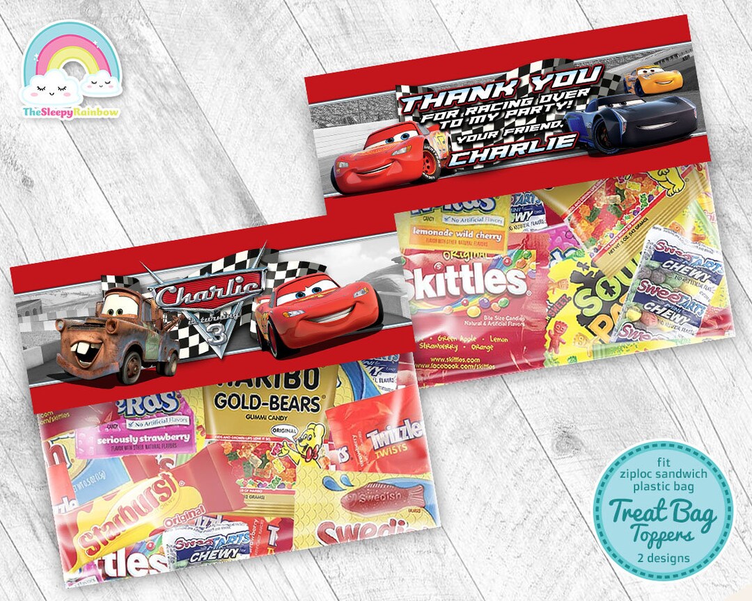 Cars Birthday Party Treats Bag Label Race Car Lighting Mcqueen Favor ...