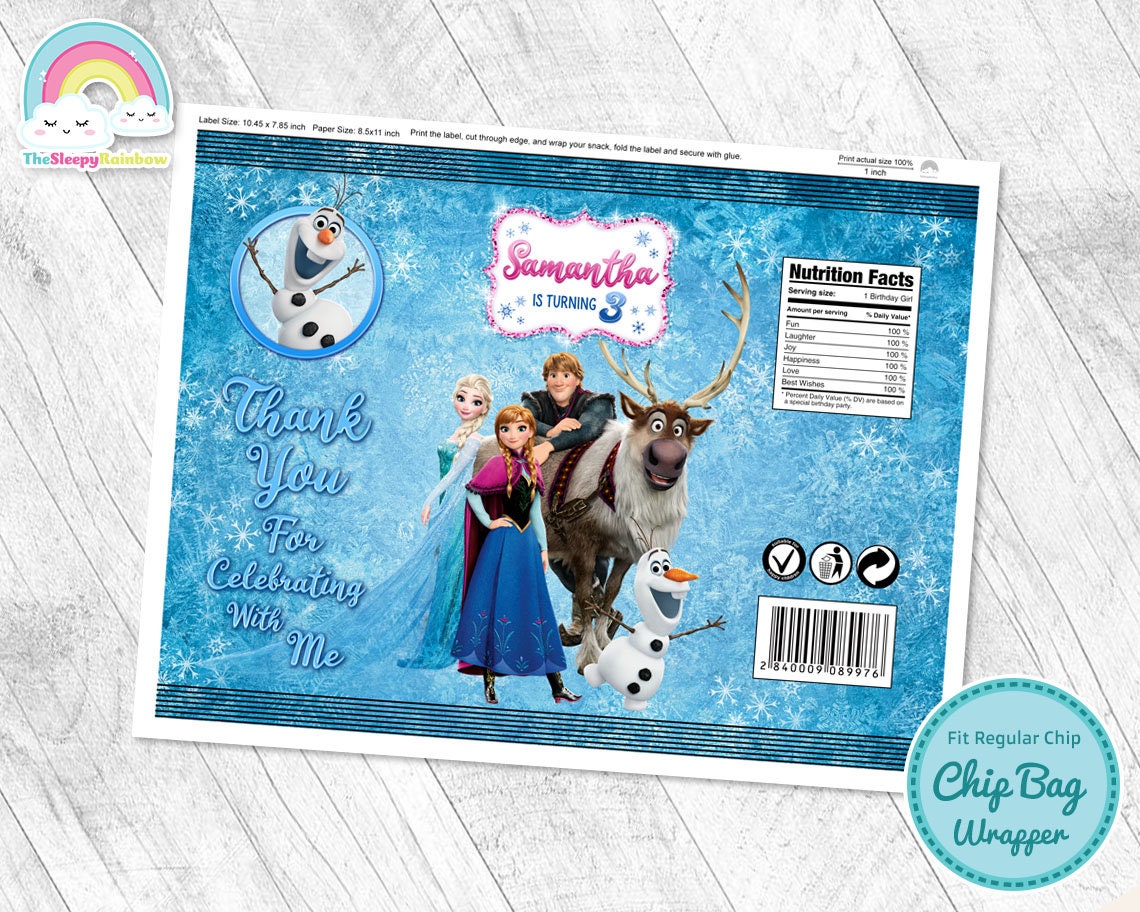 Frozen Birthday Party Chip Bags Wrapper Label Elsa Anna Olaf - Etsy