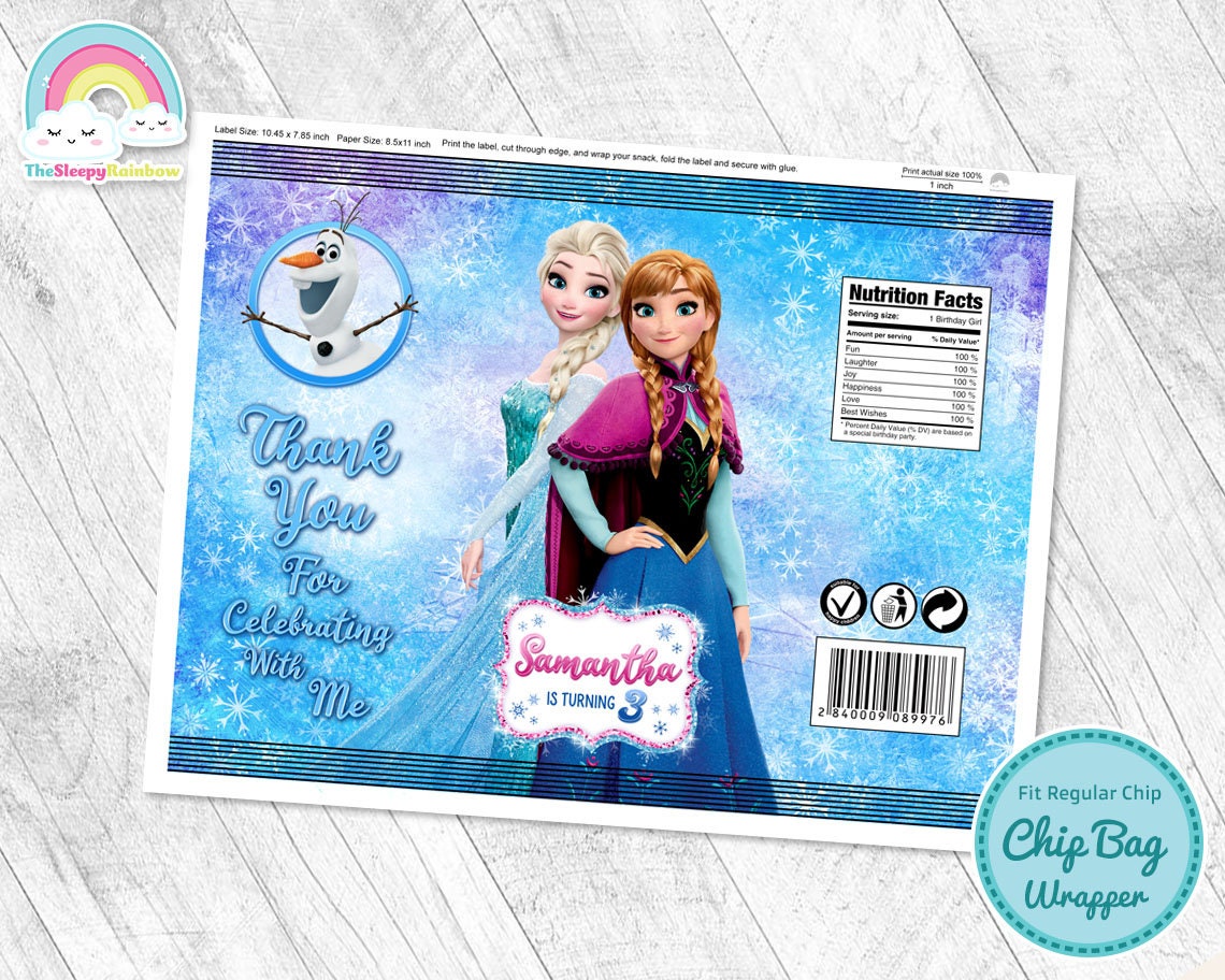 Frozen Birthday Party Chip Bags Wrapper Label Elsa Anna Olaf - Etsy
