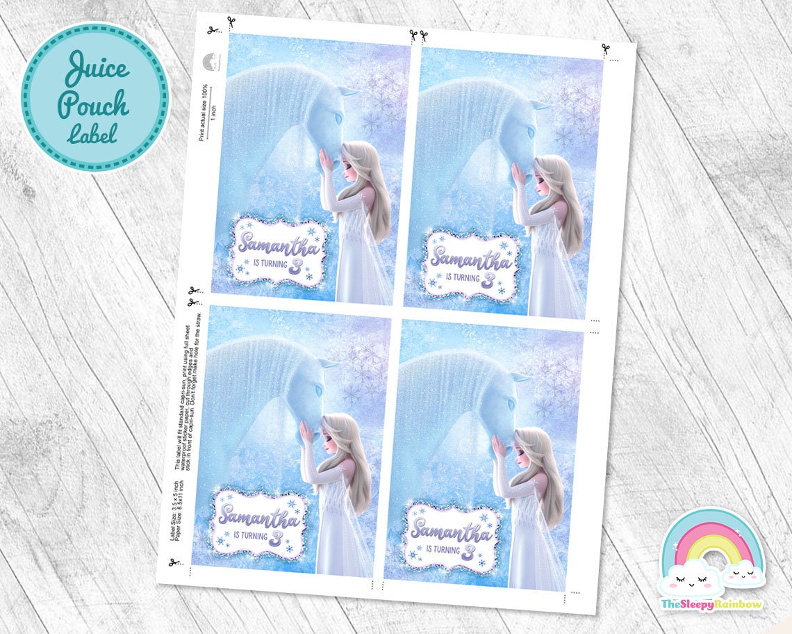 Frozen 2 Elsa the Nokk Birthday Party Juice Pouch Label - Etsy UK