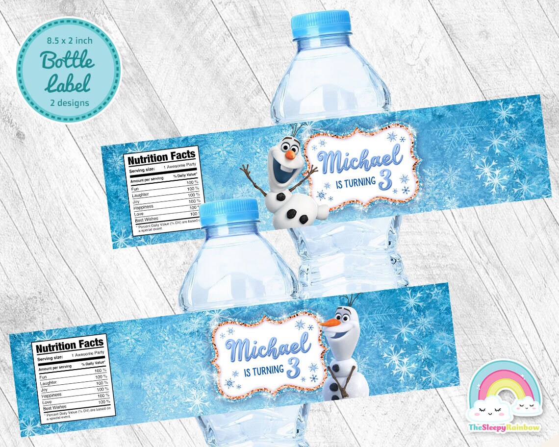 Olaf Frozen Birthday Party Bottle Label Olaf Water Bottle - Etsy