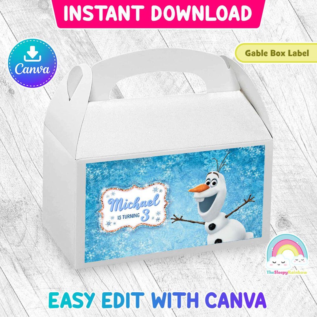 Olaf Birthday Party Gable Box Label Frozen Olaf Treat Box Sticker ...