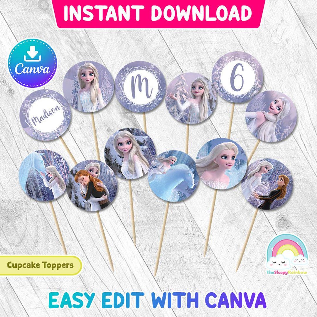 Elsa White Dress Elegant Cupcake Toppers 2 Inch Round Birthday Party ...