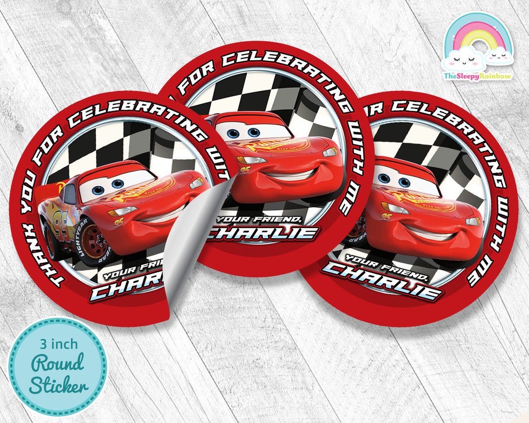 Cars 3 Inch Round Sticker Birthday Party Favor Tags Race Car 3 Inch ...