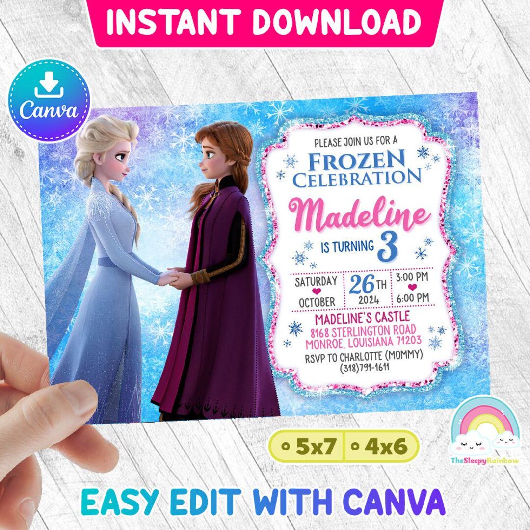 Frozen 2 Invitation Birthday Invite Party Glitter Beautiful Elsa Anna ...