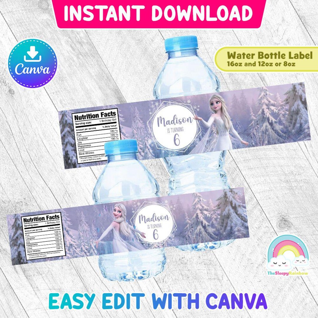 Elsa White Dress Frozen Birthday Party Bottle Label Elsa Frozen Water ...
