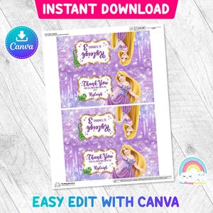 Rapunzel Birthday Party Treats Bag Label Tangled Plastic Bag Toppers ...