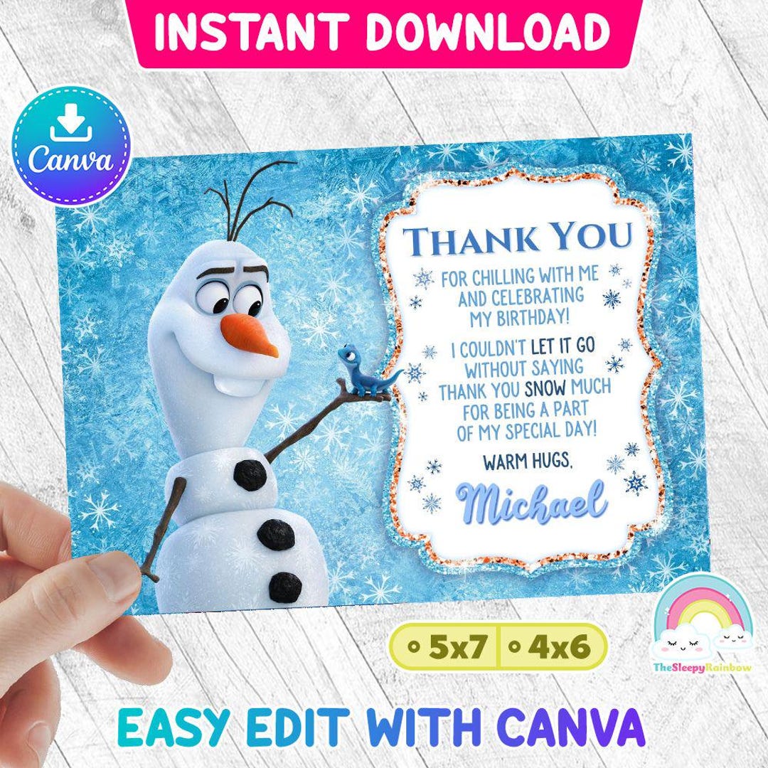 Olaf Thank You Card Frozen Olaf Invites Birthday Thank You Card Easy ...