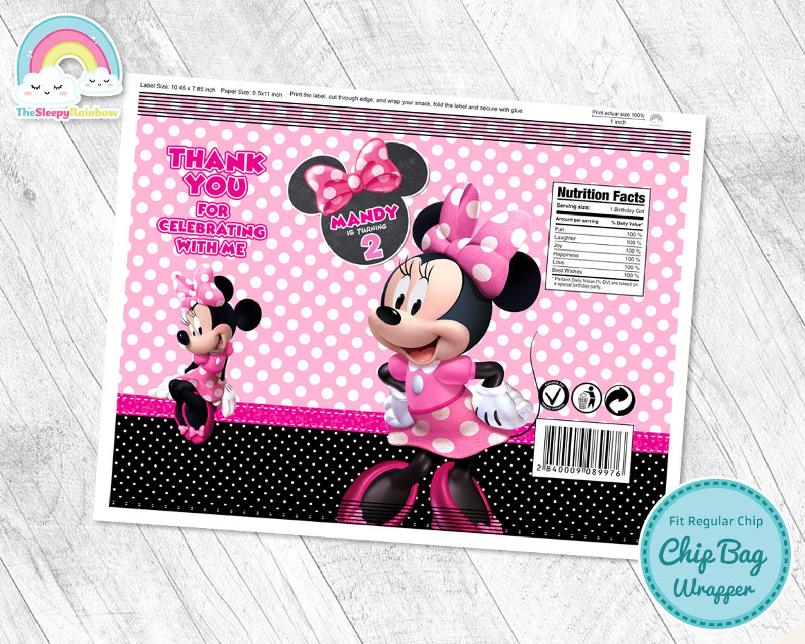 Minnie Mouse Birthday Party Chip Bags Wrapper Label Minnie - Etsy