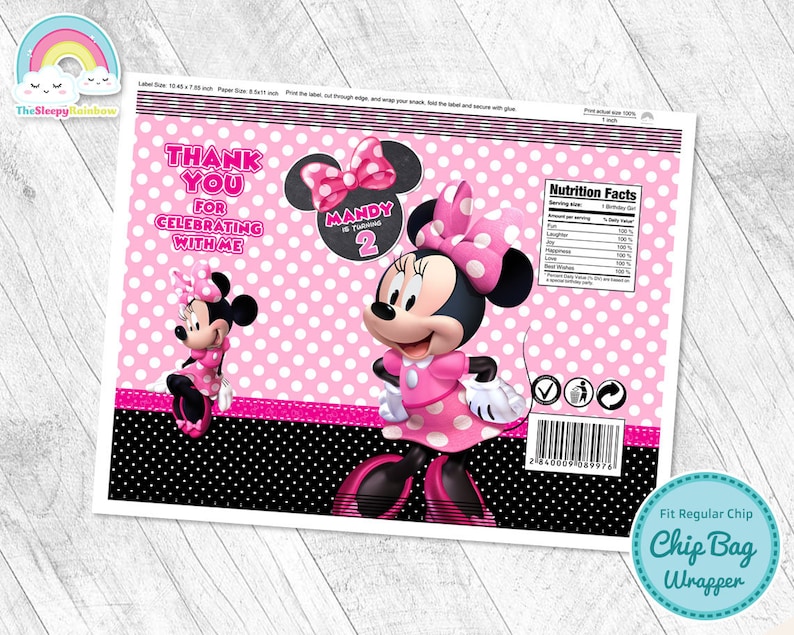 Minnie Mouse Birthday Party Chip Bags Wrapper Label Minnie - Etsy
