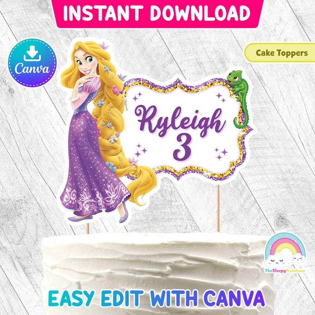 Princess Rapunzel Birthday Party Cake Toppers Tangled Printable ...