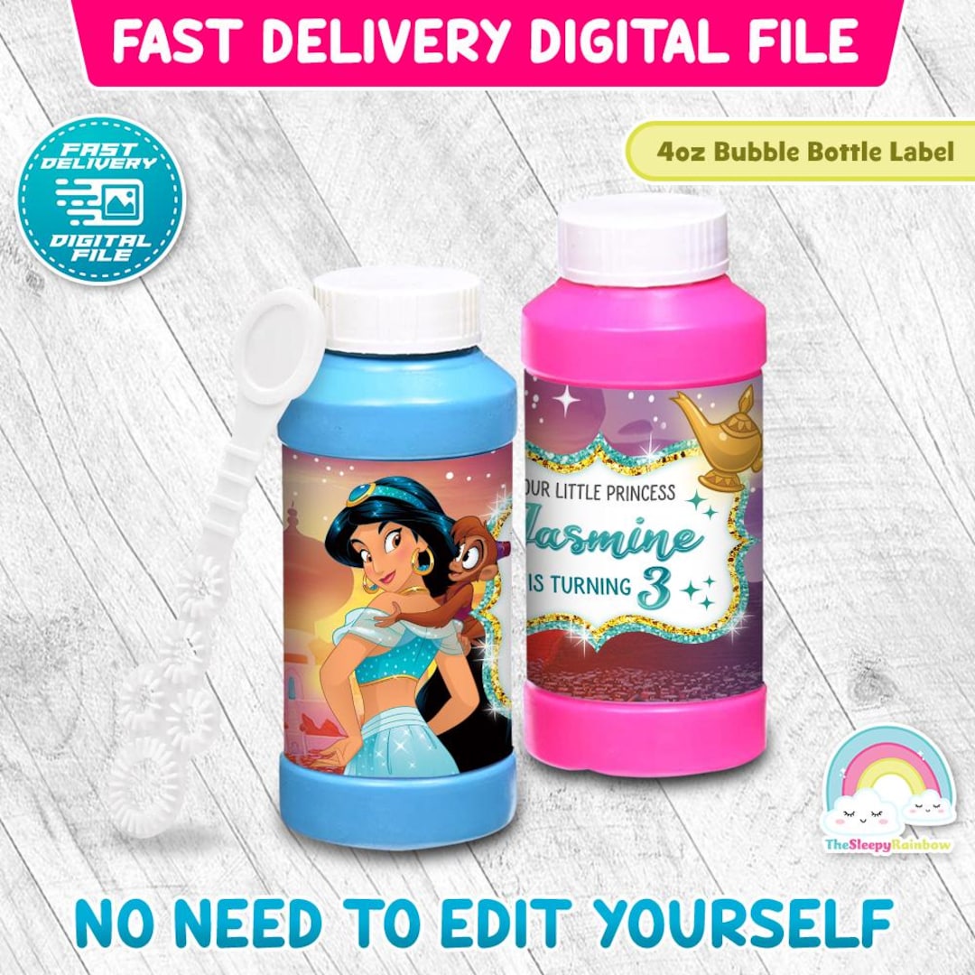 Princess Jasmine Birthday Party 4 Oz Bubble Bottle Label Aladdin ...