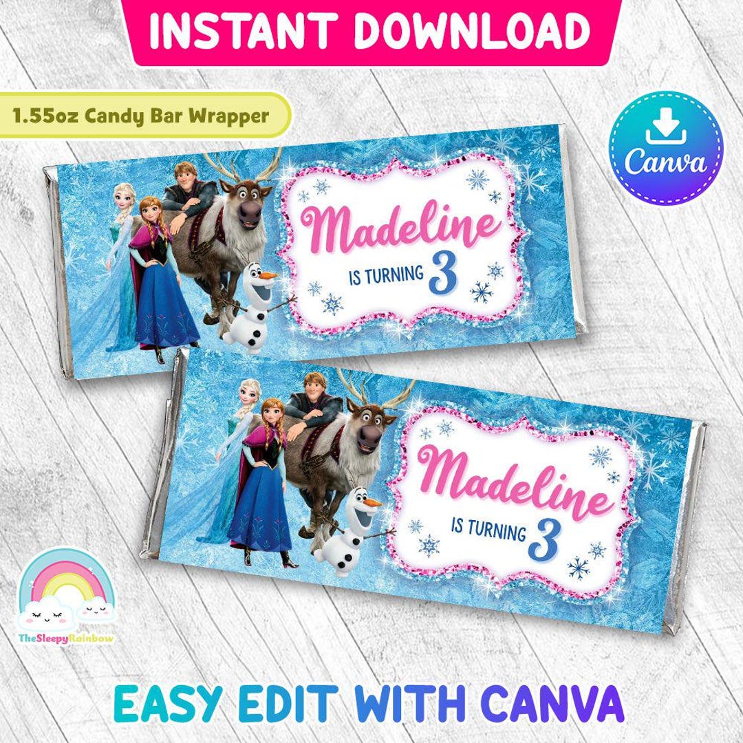 Frozen Birthday Party Candy Bar Wrapper Frozen Elsa Anna Sven Kristoff ...