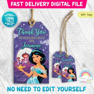 Princess Jasmine Birthday Party Favor Tags Aladdin Gift Treats Tags ...