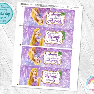 Rapunzel Birthday Party Treats Bag Label Tangled Plastic Bag Toppers ...