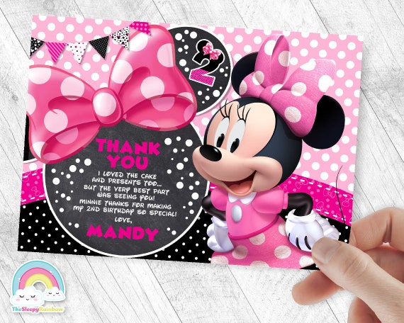 Minnie Mouse Birthday Thank You Card Minnie Pink Bowtique - Etsy