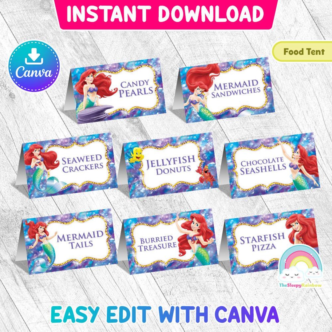 Little Mermaid Food Tent Birthday Party Printable Ariel Mermaid Food ...