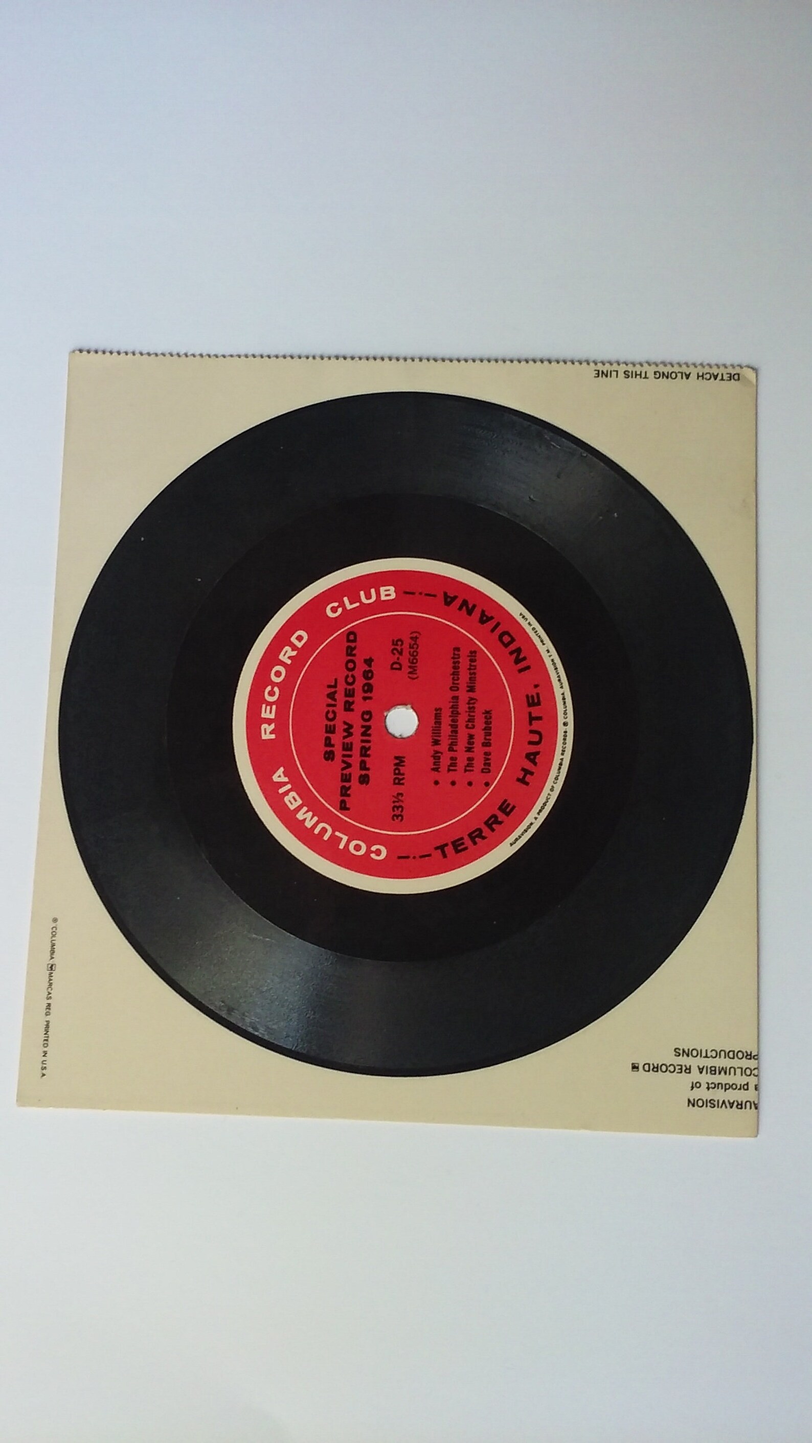 Columbia Record Club 33 Rpm Tear Out Record Special - Etsy