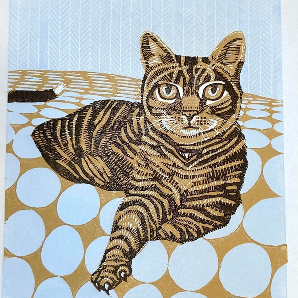 Cat Lino Print - Etsy