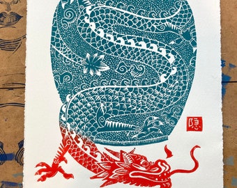 Dragon Lino Print | Etsy Ireland