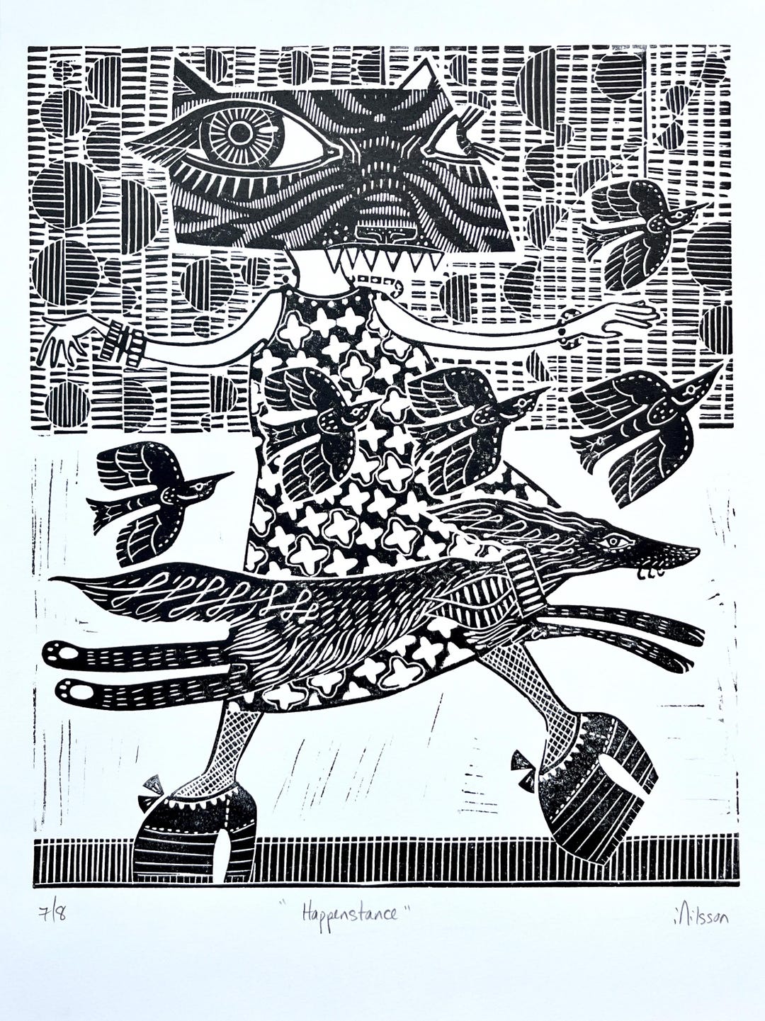 Happenstance - Hand Carved Linoleum Block Print, Lino Print, Surreal ...