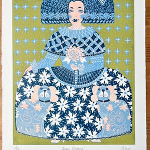 Queen Queenie Hand Lino Print; Designed, Carved and Pressed by Hand in ...