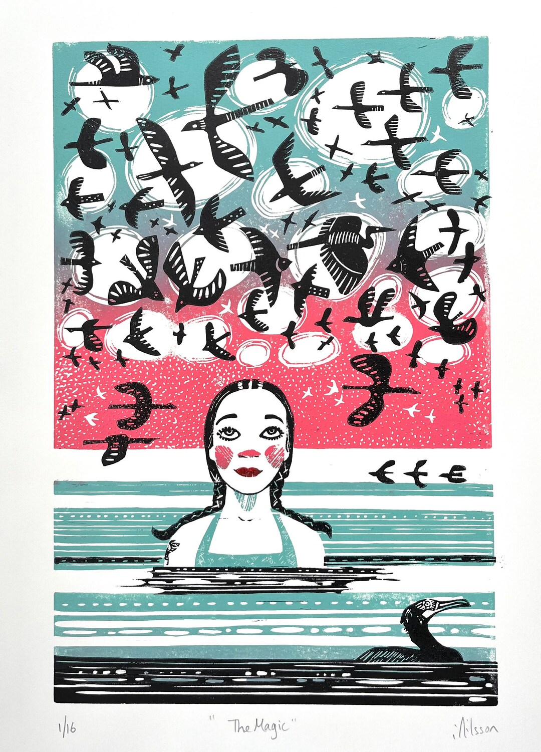 The Magic - Hand Designed, Carved and Printed Lino Print by Ingrid ...