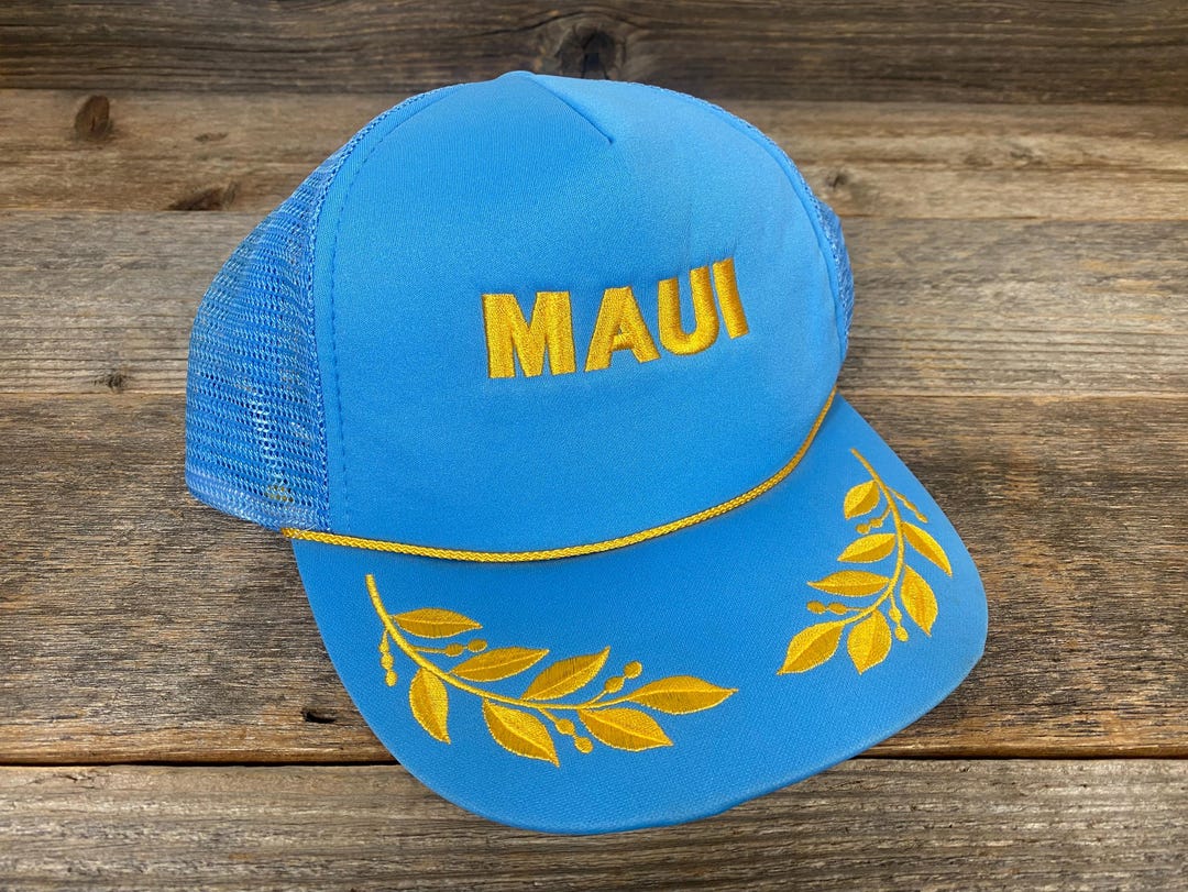 MAUI Gold Leaf Embroidered Captain's Hat | Vintage 90s Rope Brim ...