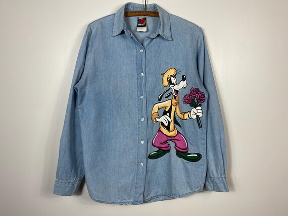 90s Goofy Denim Button Up Shirt - S - Vintage Disney … - Gem