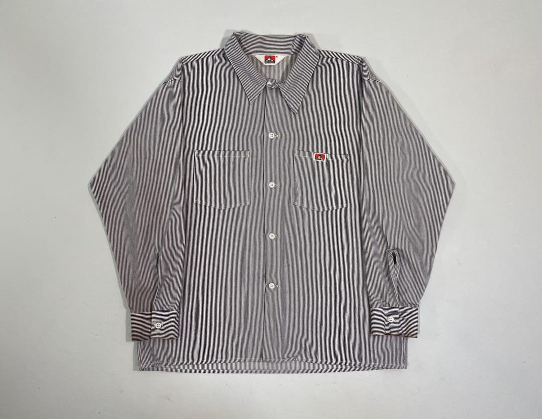 Vintage 90s Ben Davis Long Sleeve Button up Hickory Stripe Work Shirt ...