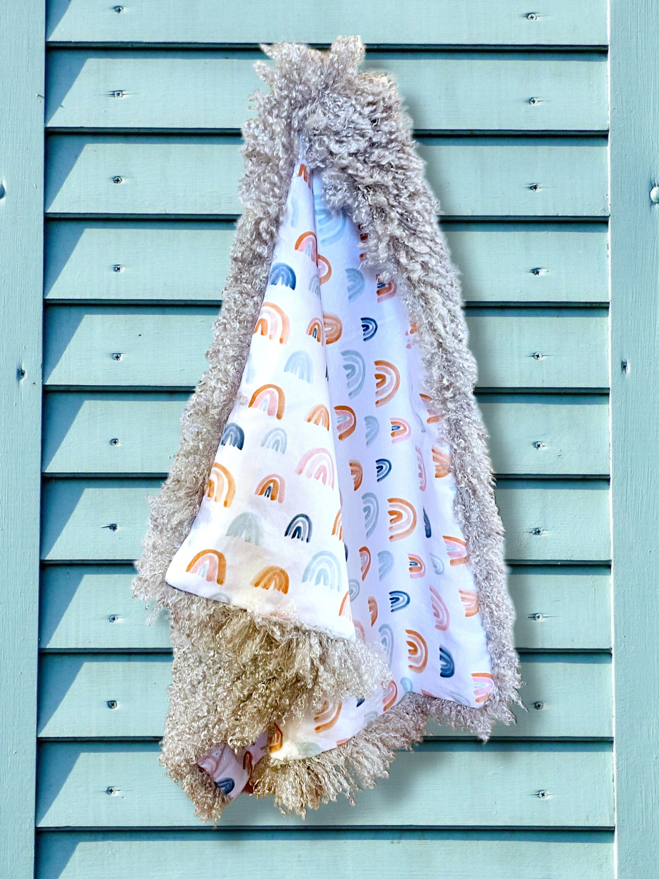 Lovey Blanket Scattered Earth Tones Watercolor Rainbows /gray Curley ...