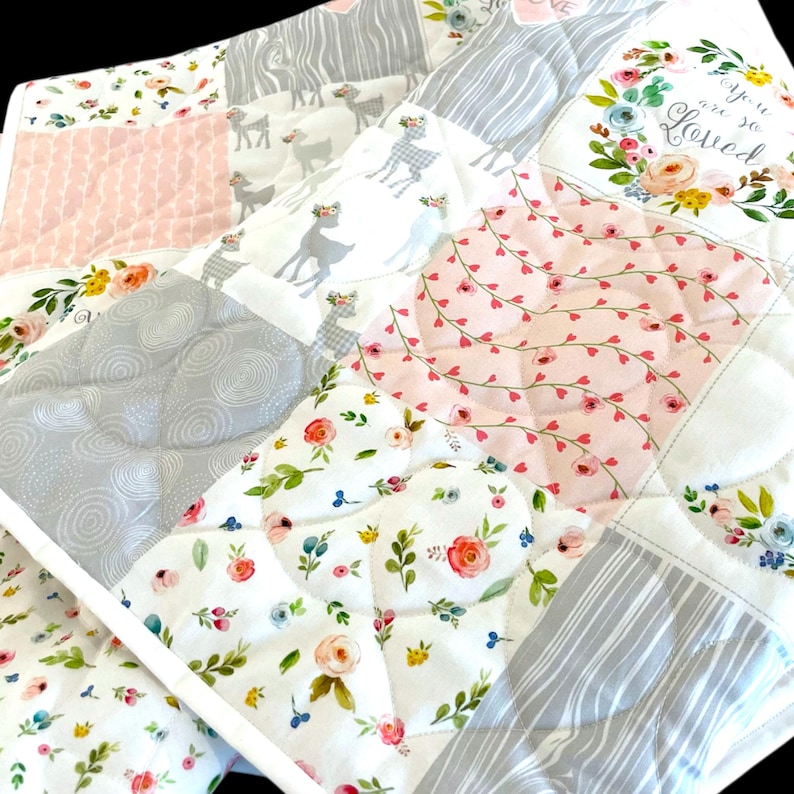 Deer Baby Quilt: Gray, Peach, Blush Fawn, Handmade Cotton - Etsy